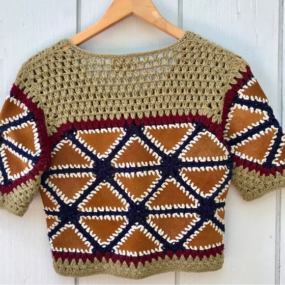 Vintage | Sweaters | Vintage 96s Crochet And Leather Patchwork Sweater ...
